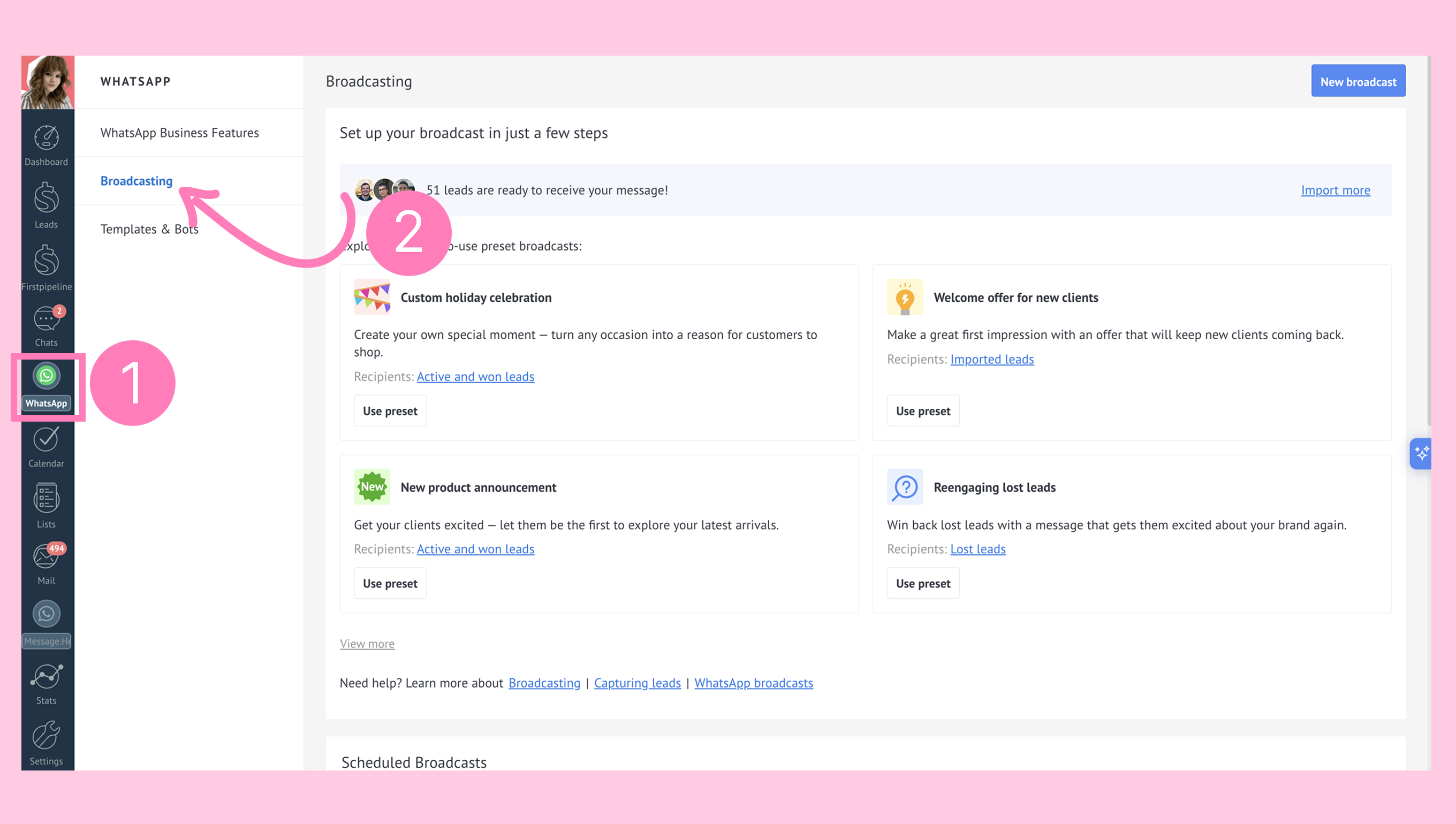 Broadcasting overview — Kommo