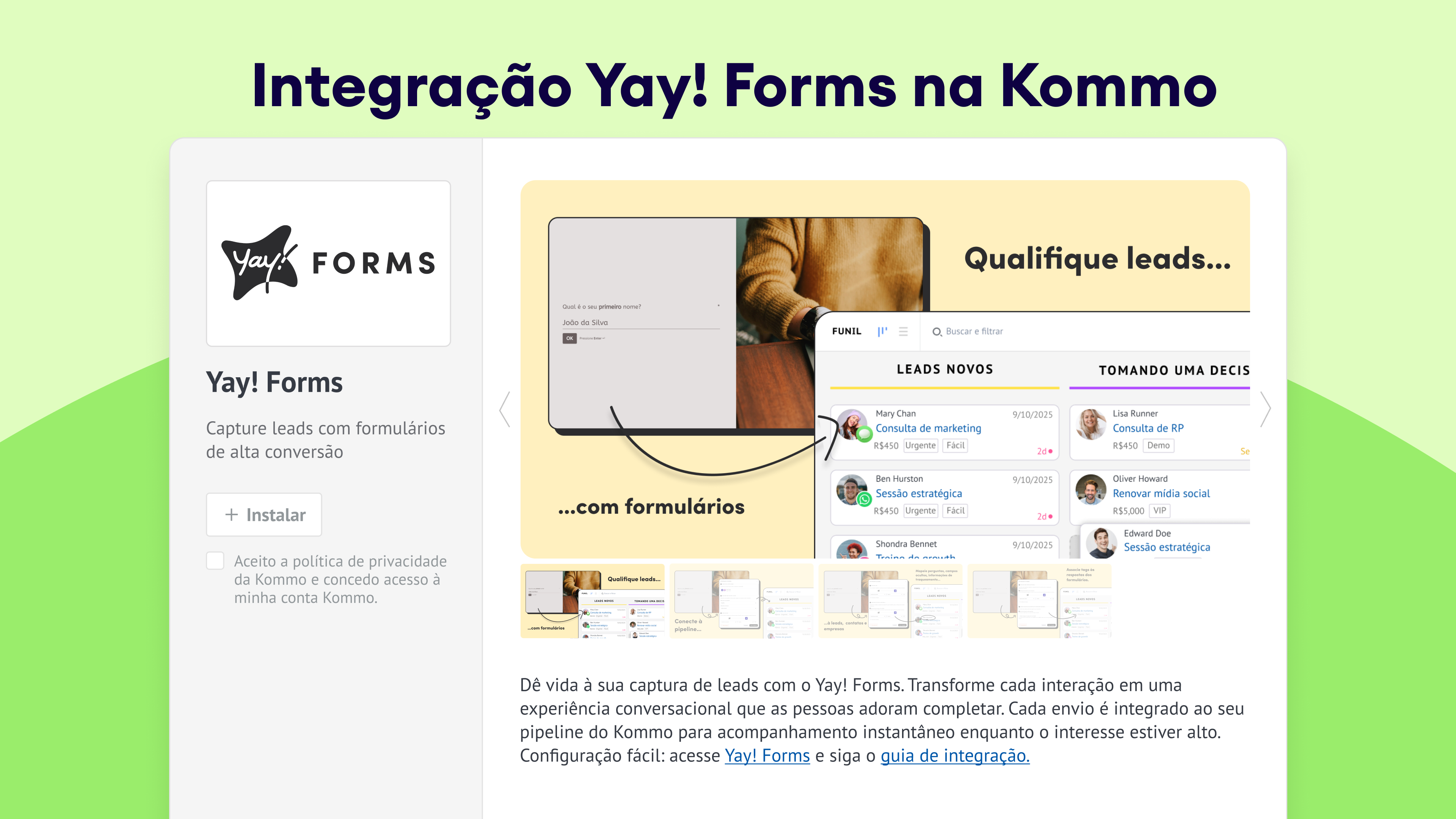 Integração Yay! Forms — Kommo